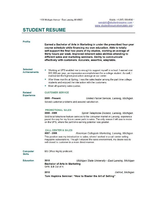 Student Resume Templates Student Resume Template EasyJob