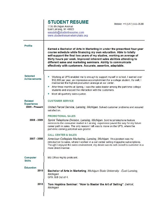 Student Resume Templates Student Resume Template EasyJob