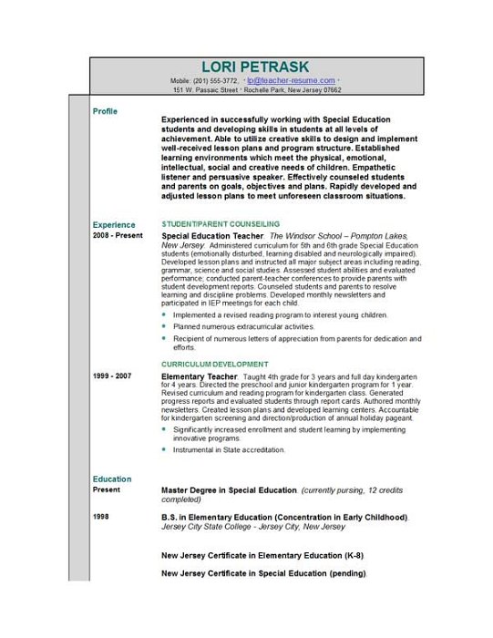 Teacher Resume Templates EasyJob